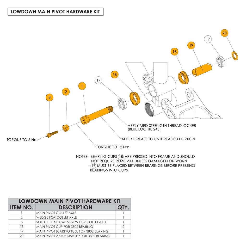 Lowdown Main Pivot Hardware Kit – Chromag Bikes